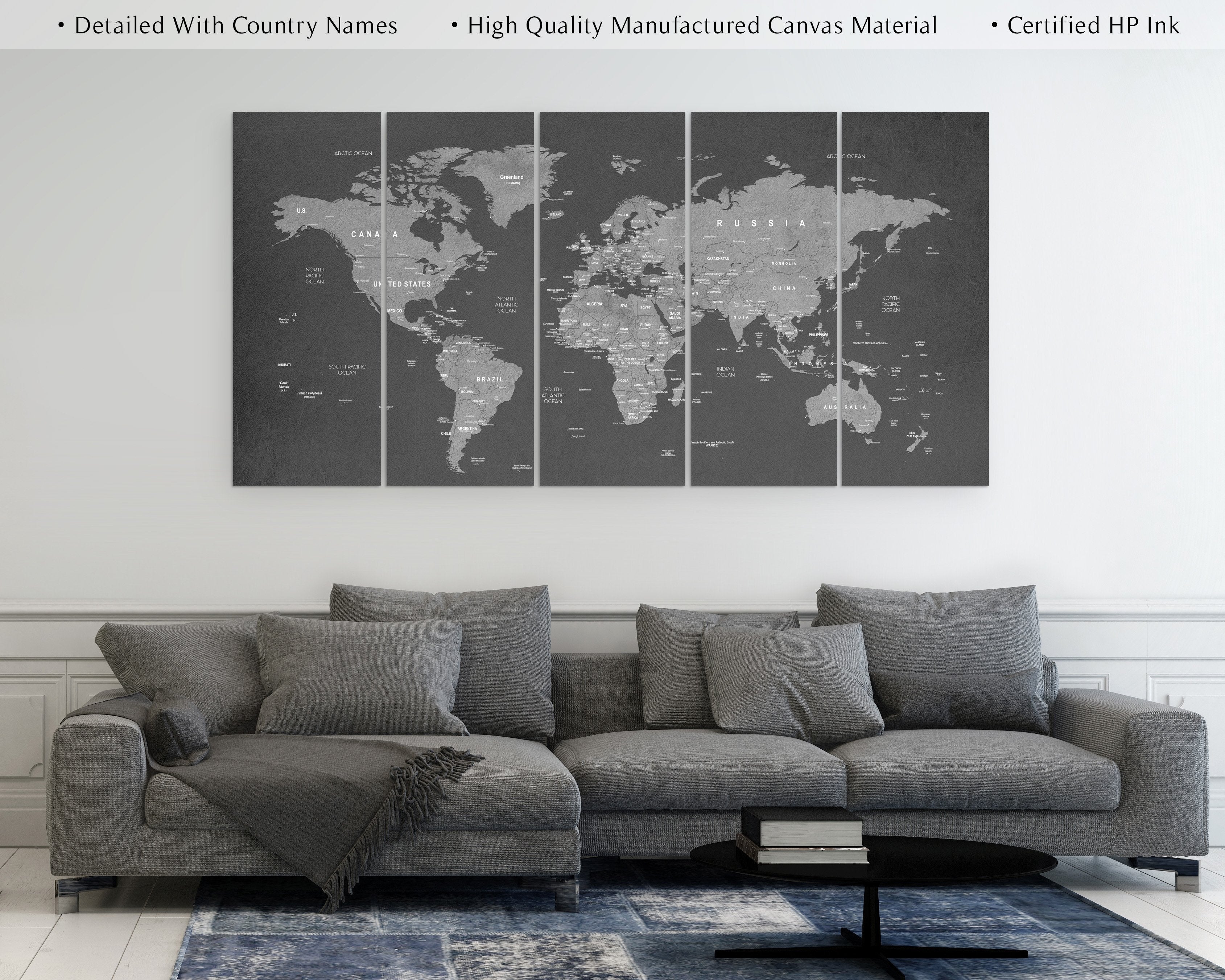World Map Canvas Art - 5 Piece Art