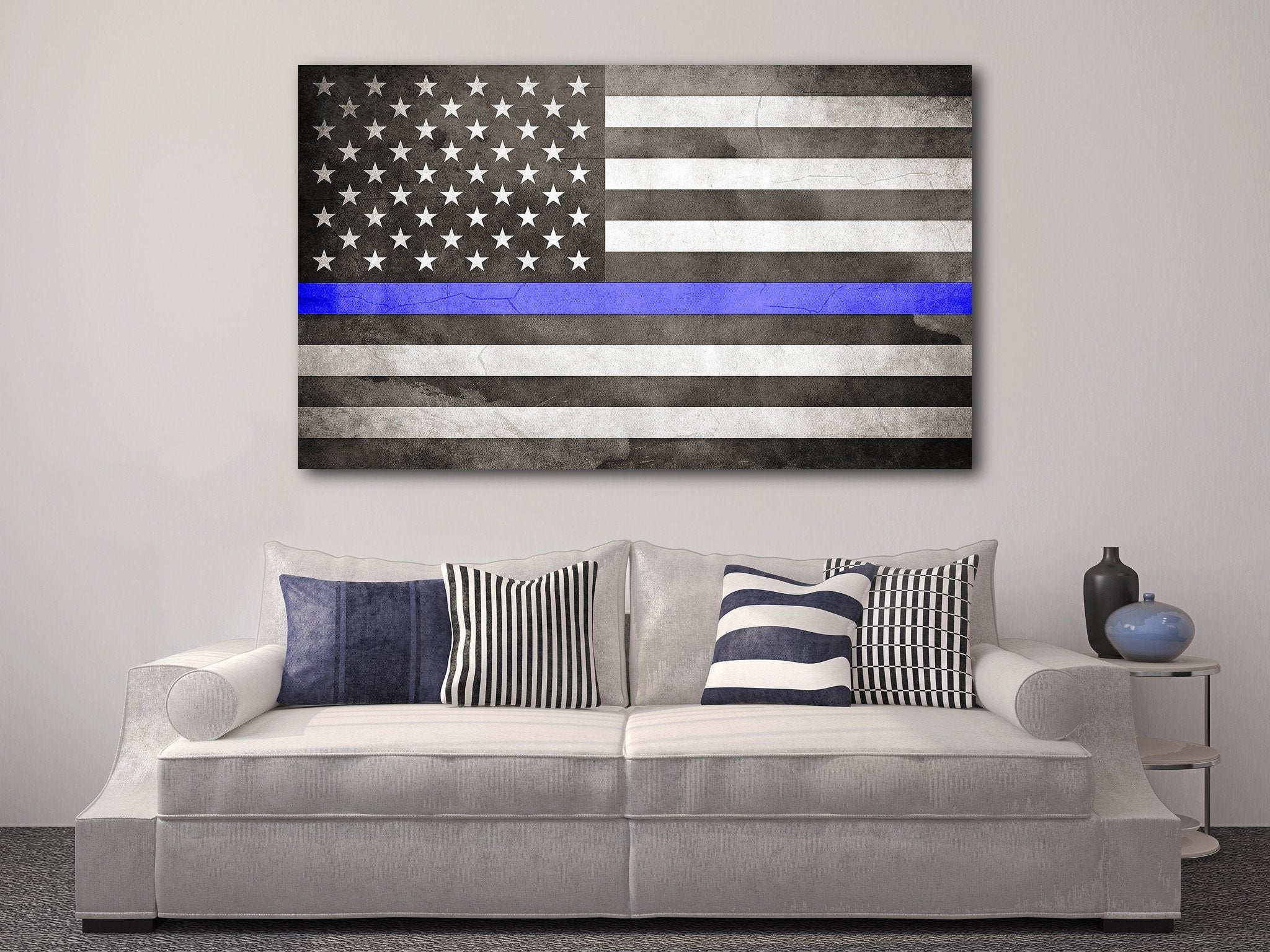 Personalized Canvas | American Flag With Thin Blue Line – Canvas Vows